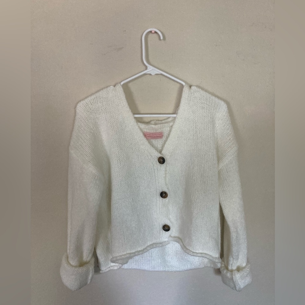 Urban Outfitters White Cropped Sweater With Buttons - Gem